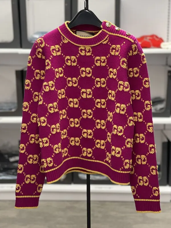 Gucci Logo Knitted Wool Sweater With Double G Buttons