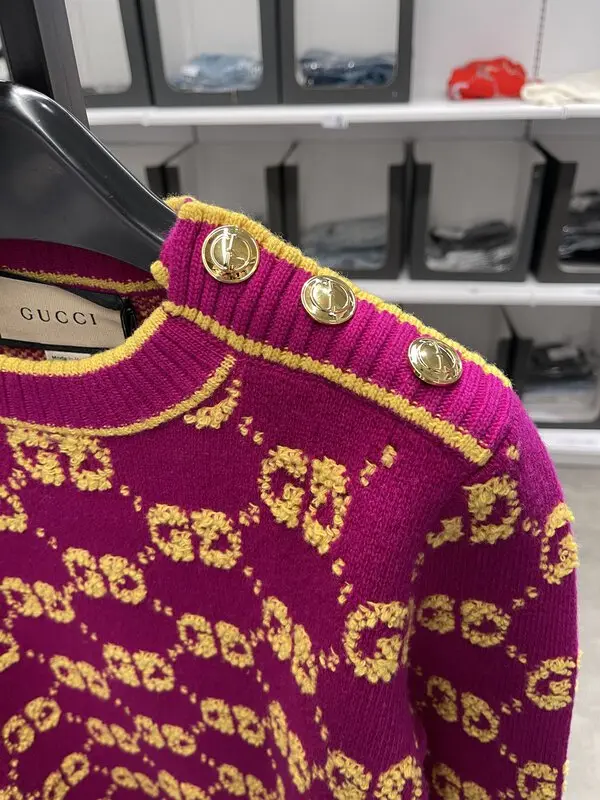 Gucci Logo Knitted Wool Sweater With Double G Buttons