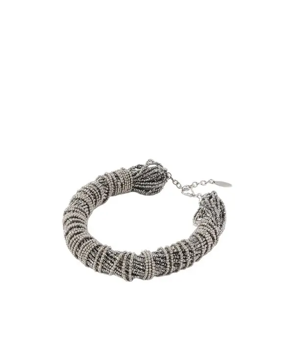 Brunello Cucinelli Beaded Silver Necklace - Gray