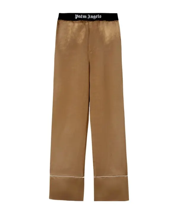 Palm Angels Elastic Waist Satin Pajama Bottoms - Brown