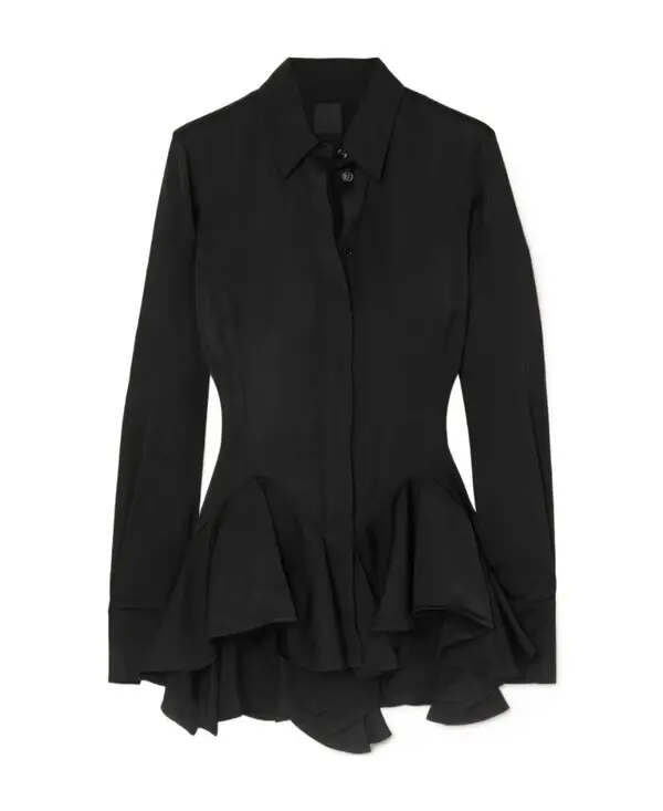Givenchy Ruffled Satin Crepe Shirt - Black