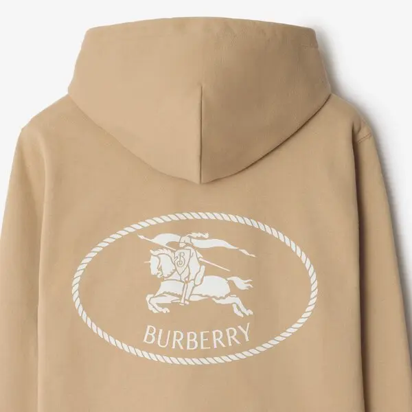 Burberry Drawstring Hood Sweatshirt With Embroidered Logo - Flax