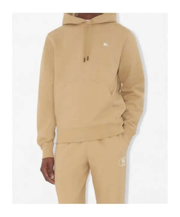 Burberry Drawstring Hood Sweatshirt With Embroidered Logo - Flax