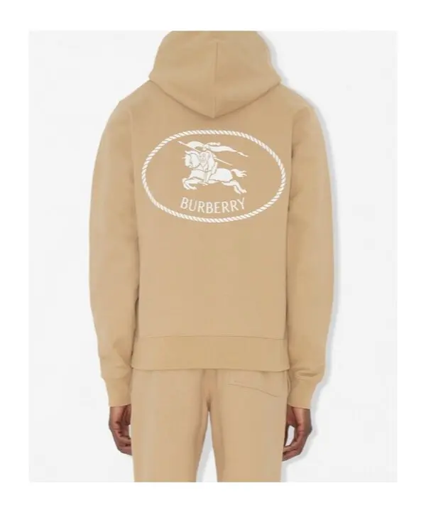 Burberry Drawstring Hood Sweatshirt With Embroidered Logo - Flax