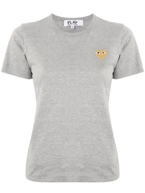 Play Comme Des Garcon Logo Embroidered Crew Neck T-shirt - Gray