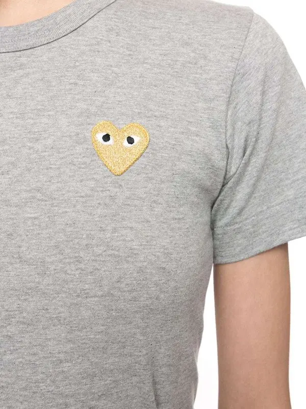 Play Comme Des Garcon Logo Embroidered Crew Neck T-shirt - Gray