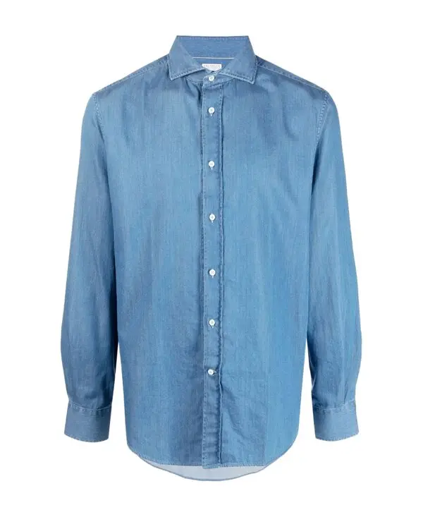 Brunello Cucinelli Curved Hem Buttoned Denim Shirt - No