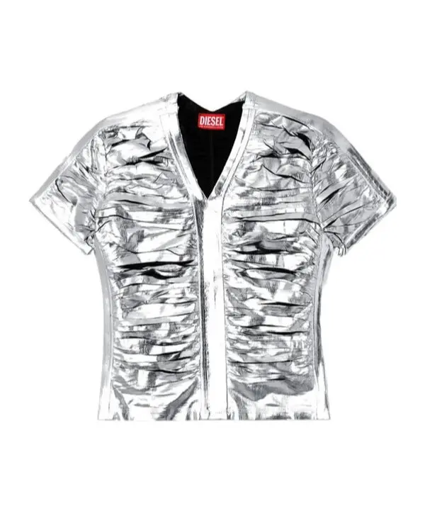 DIESEL® T-ai Gathered V-neck T-shirt - Silver/blue