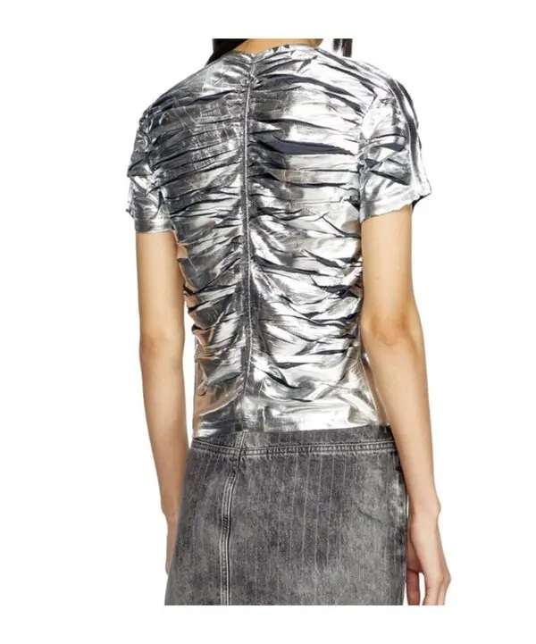 DIESEL® T-ai Gathered V-neck T-shirt - Silver/blue