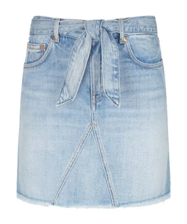 Givenchy Belted Denim Mini Skirt With Logo Detail - Light Blue