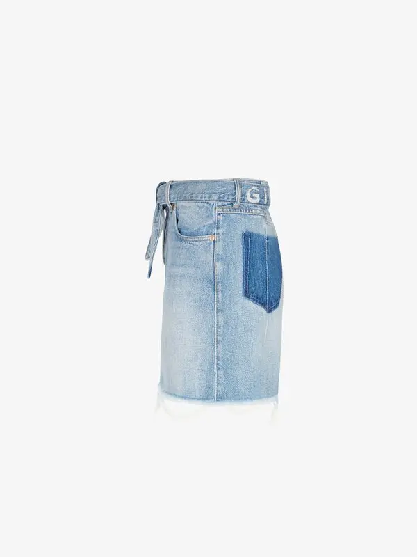 Givenchy Belted Denim Mini Skirt With Logo Detail