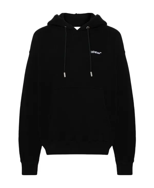 Off-White Logo Embroidered Drawstring Hoodie - Black