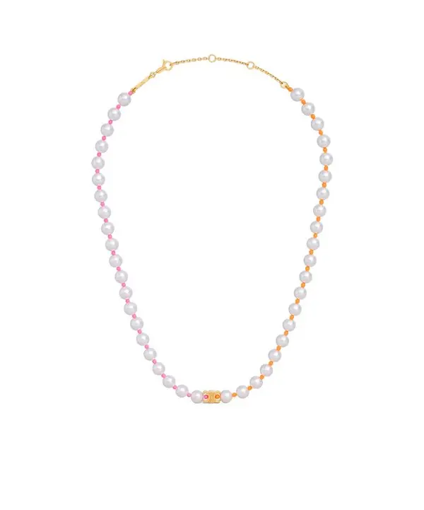 Celine Plage Pearl Necklace In Brass - Multi-color