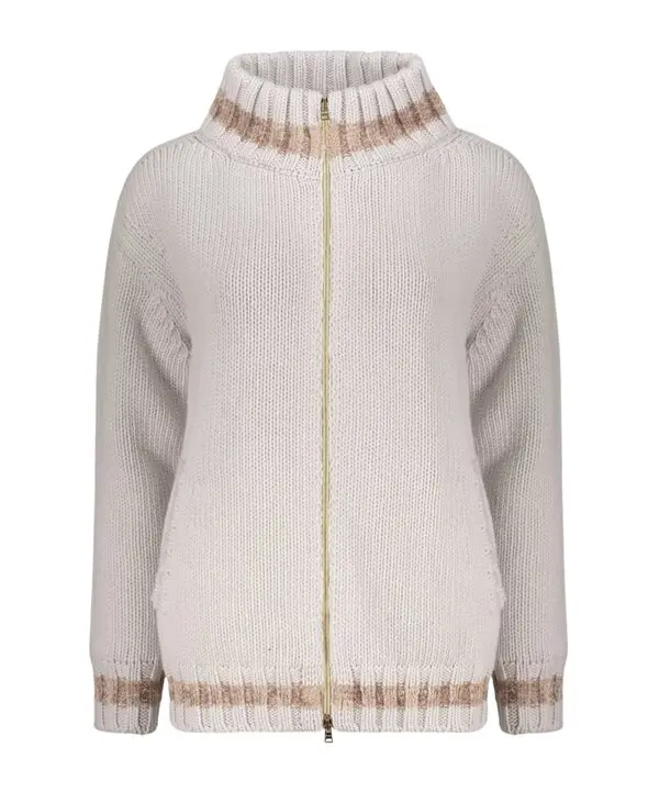 Herno Striped Knitted Zip-up Cardigan - White