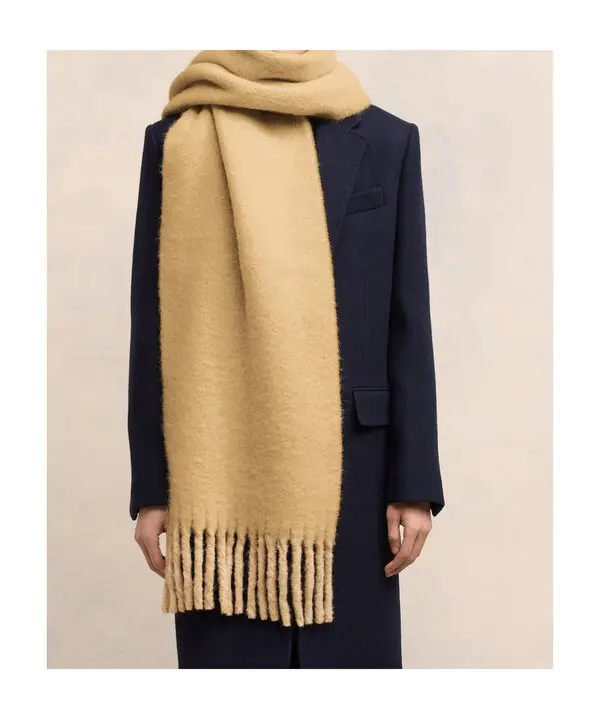 Ami Logo Tag Fringed Scarf - Sand