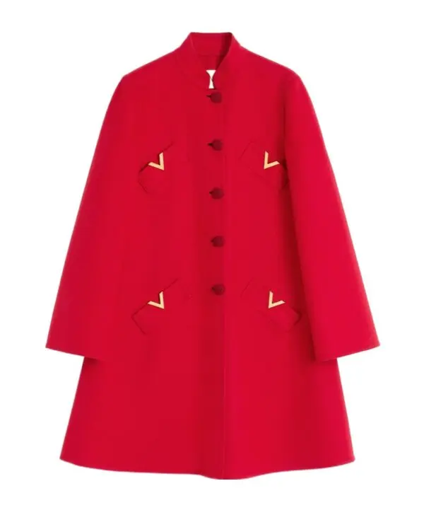 Valentino Garavani Draped Coat With High Neck And Side Slit Pockets - Red
