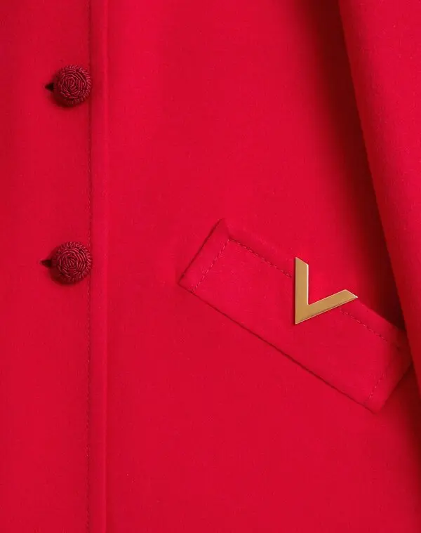Valentino Garavani Draped Coat With High Neck And Side Slit Pockets - Red