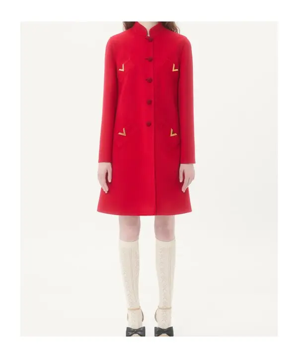 Valentino Garavani Draped Coat With High Neck And Side Slit Pockets - Red