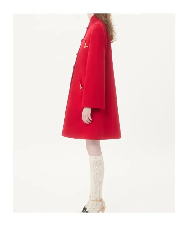 Valentino Garavani Draped Coat With High Neck And Side Slit Pockets - Red