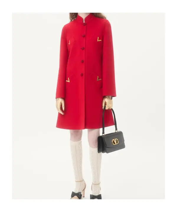 Valentino Garavani Draped Coat With High Neck And Side Slit Pockets - Red