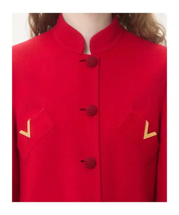 Valentino Garavani Draped Coat With High Neck And Side Slit Pockets - Red