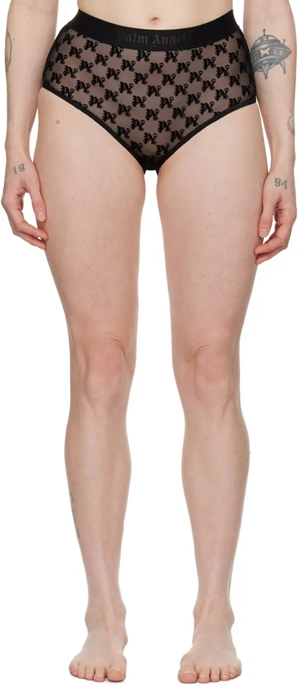Palm Angels Monogram Pattern High-waist Lace Briefs