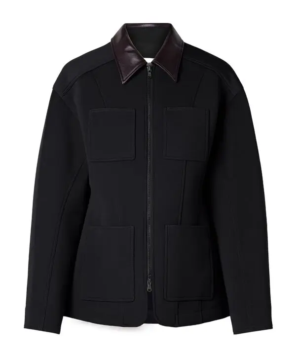 Tibi Zip-up Jacket With Contrast Leather Collar