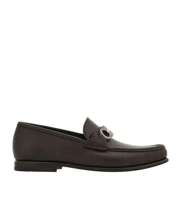 FERRAGAMO Avril Round Toe Loafers With Gancini Buckle - Black