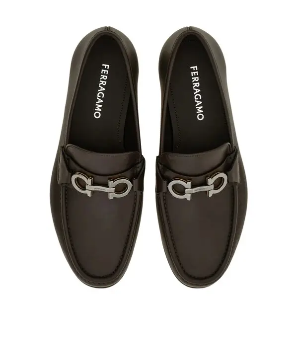 FERRAGAMO Avril Round Toe Loafers With Gancini Buckle - Black