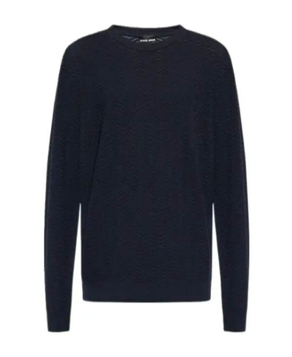 Giorgio Armani Chevron-knit Crewneck Jumper - Black