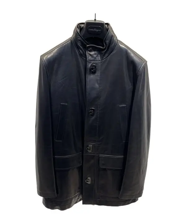 FERRAGAMO Long-sleeved Cotton-padded Leather Jacket