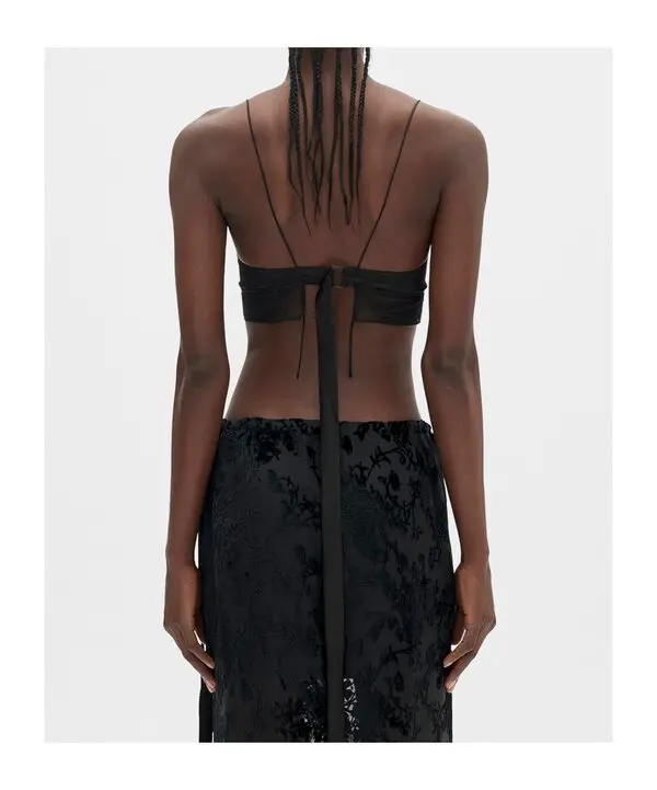 ANN DEMEULEMEESTER Scoop Neck Cropped Top With Tulle Hem