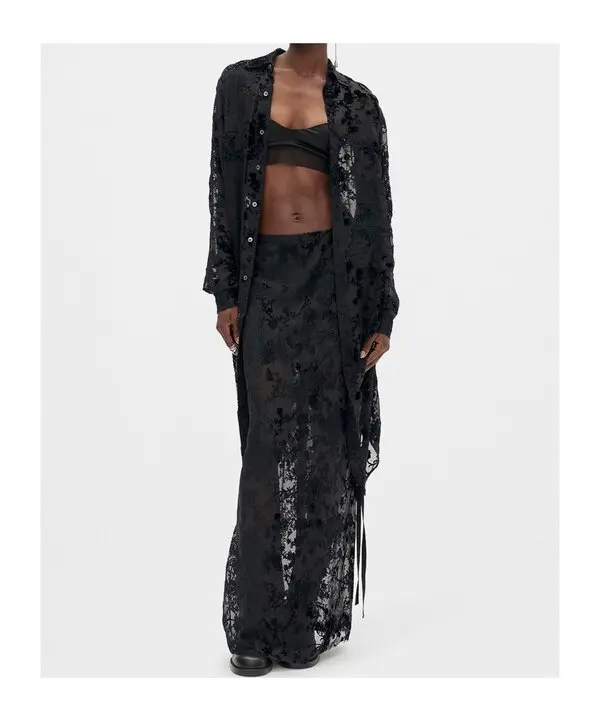 ANN DEMEULEMEESTER Scoop Neck Cropped Top With Tulle Hem