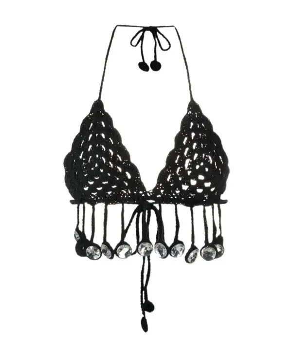 Moschino Crystal-embellished Crochet Halter Top - Black