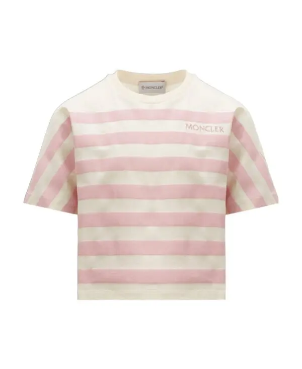 Moncler Logo Printed Striped Crewneck T-shirt - Nude