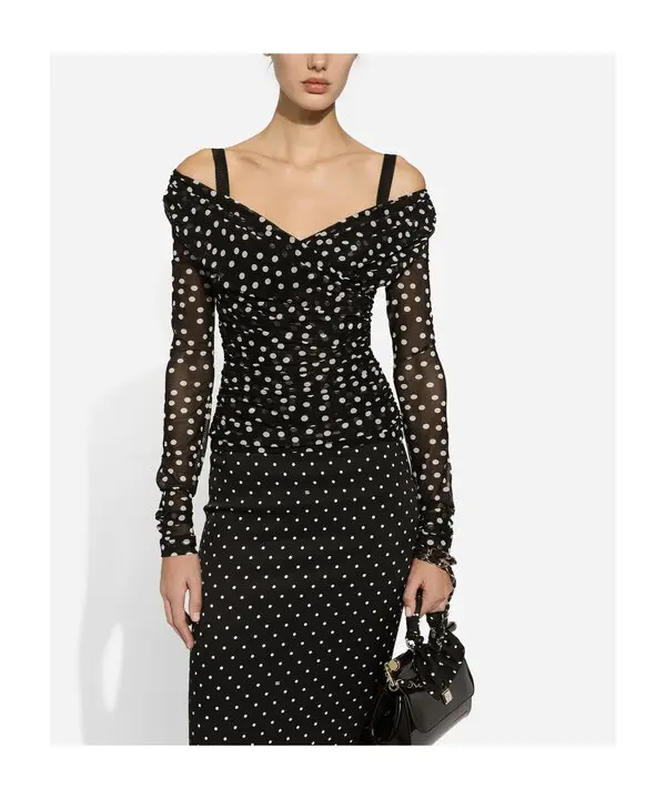 Dolce & Gabbana Polka Dot Print Tulle Top - Black