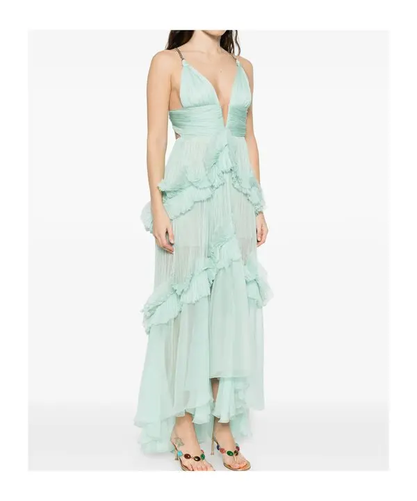 Maria Lucia Hohan Spaghetti Strap Ruffled Maxi Dress - Blue | Editorialist