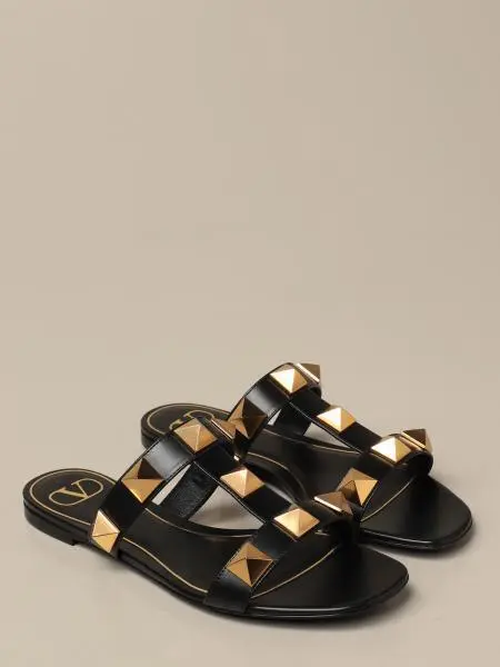 Valentino Garavani Roman Stud Flat Sandals - Black