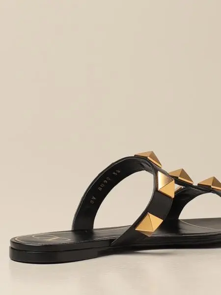 Valentino Garavani Roman Stud Flat Sandals - Black