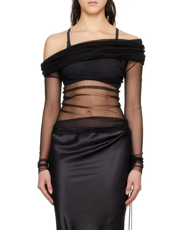Christopher Esber Off-shoulder Sheer Mesh Top