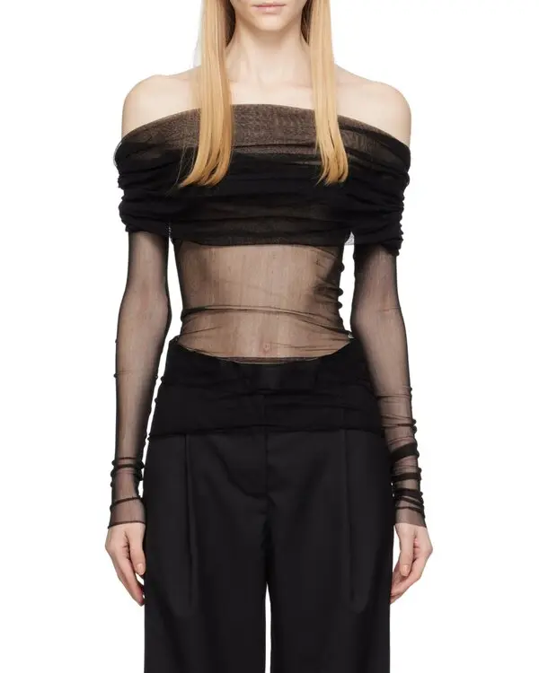 Christopher Esber Off-shoulder Sheer Mesh Top