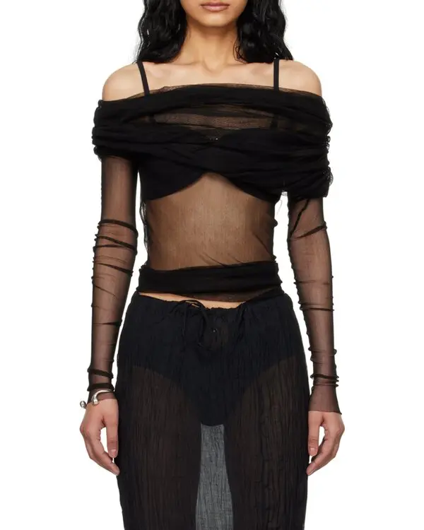 Christopher Esber Off-shoulder Sheer Mesh Top