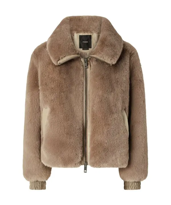Pinko Faux Fur Bomber Jacket - Brown