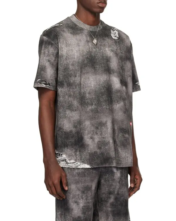DIESEL® T-wash-n2 Trompe L'oeil Denim Printed Distressed T-shirt