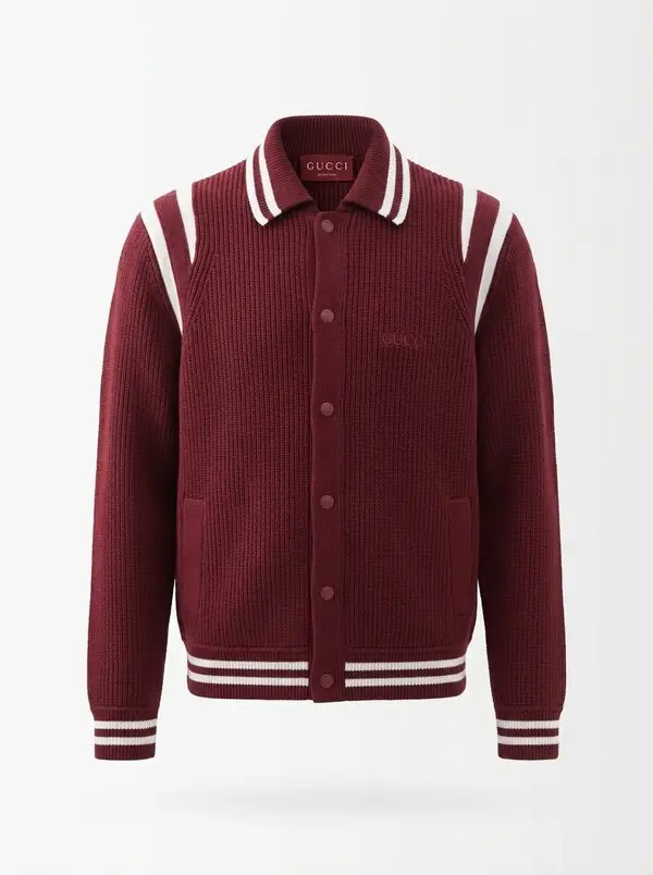 Gucci Logo Embroidered Knit Cardigan - Bordeaux Red