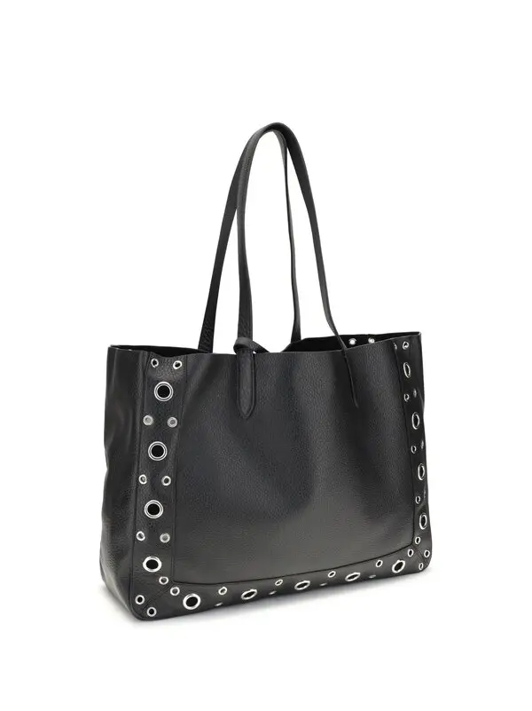 Valentino Garavani Vlogo Plaque Large Tote Bag - Black