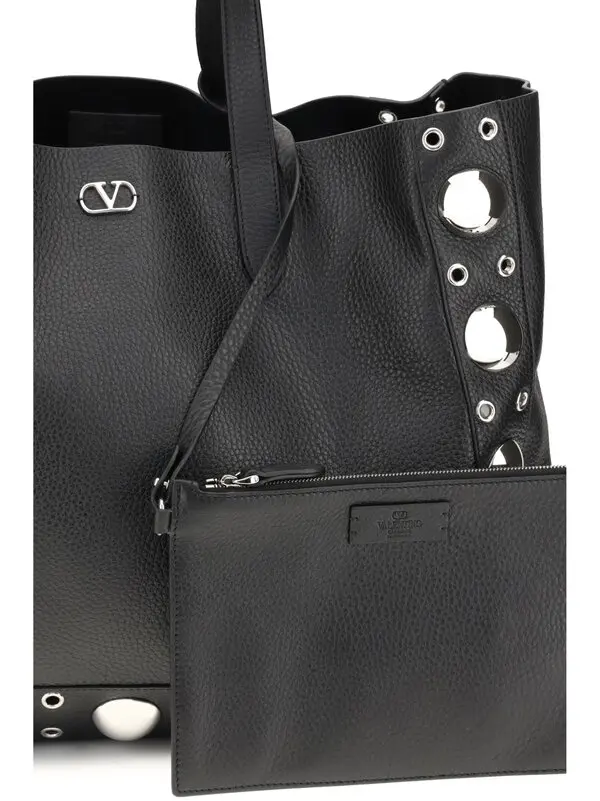 Valentino Garavani Vlogo Plaque Large Tote Bag - Black