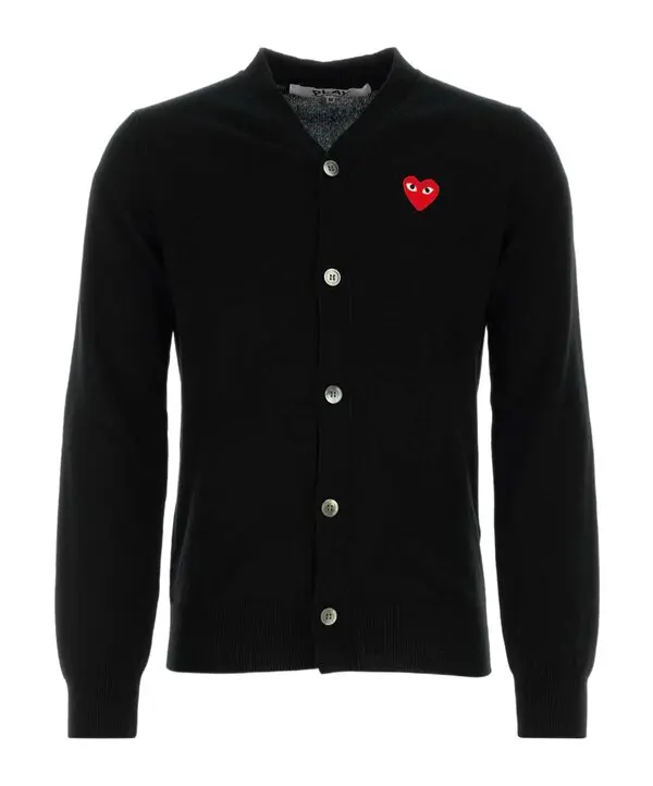 Play Comme Des Garcon Iconic Patch Button-up Cardigan - Black