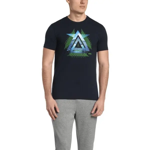 Hugo Boss Navy Blue Printed Stretch T-shirt