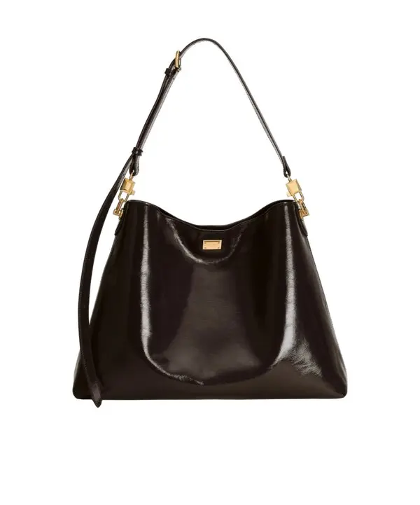 Dolce & Gabbana Large Vittoria Shoulder Bag With Logo Plaque - Black